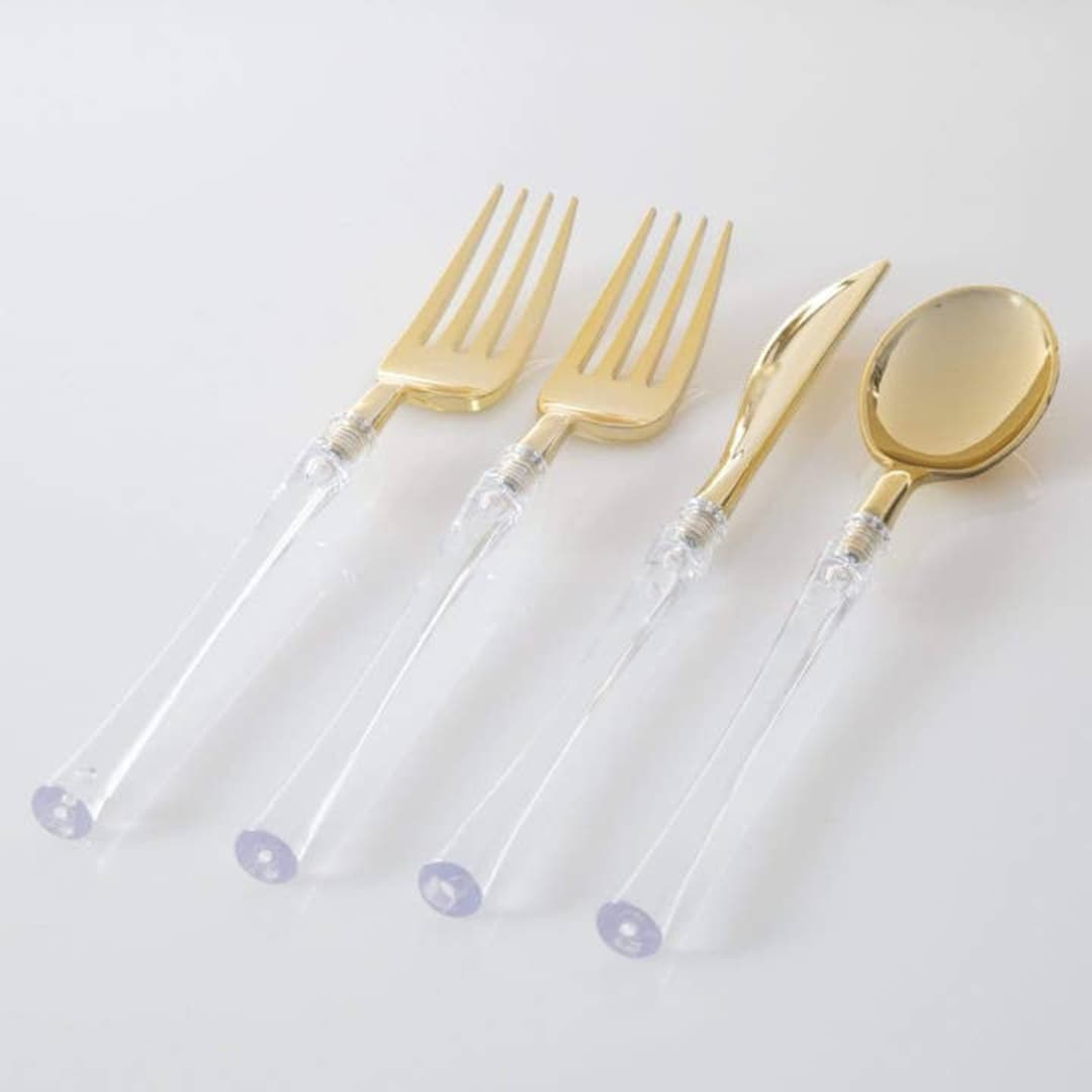 Clear and Gold Plastic Cutlery (set of 8) - Bridal Shower Ideas - Baby ...