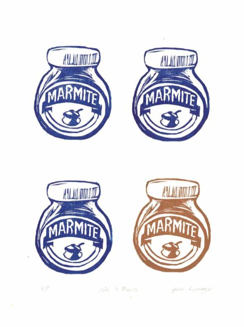 Ode to Marmite Lino Print 8"x10" - Handmade Marmite Bottle Linocut Art ...