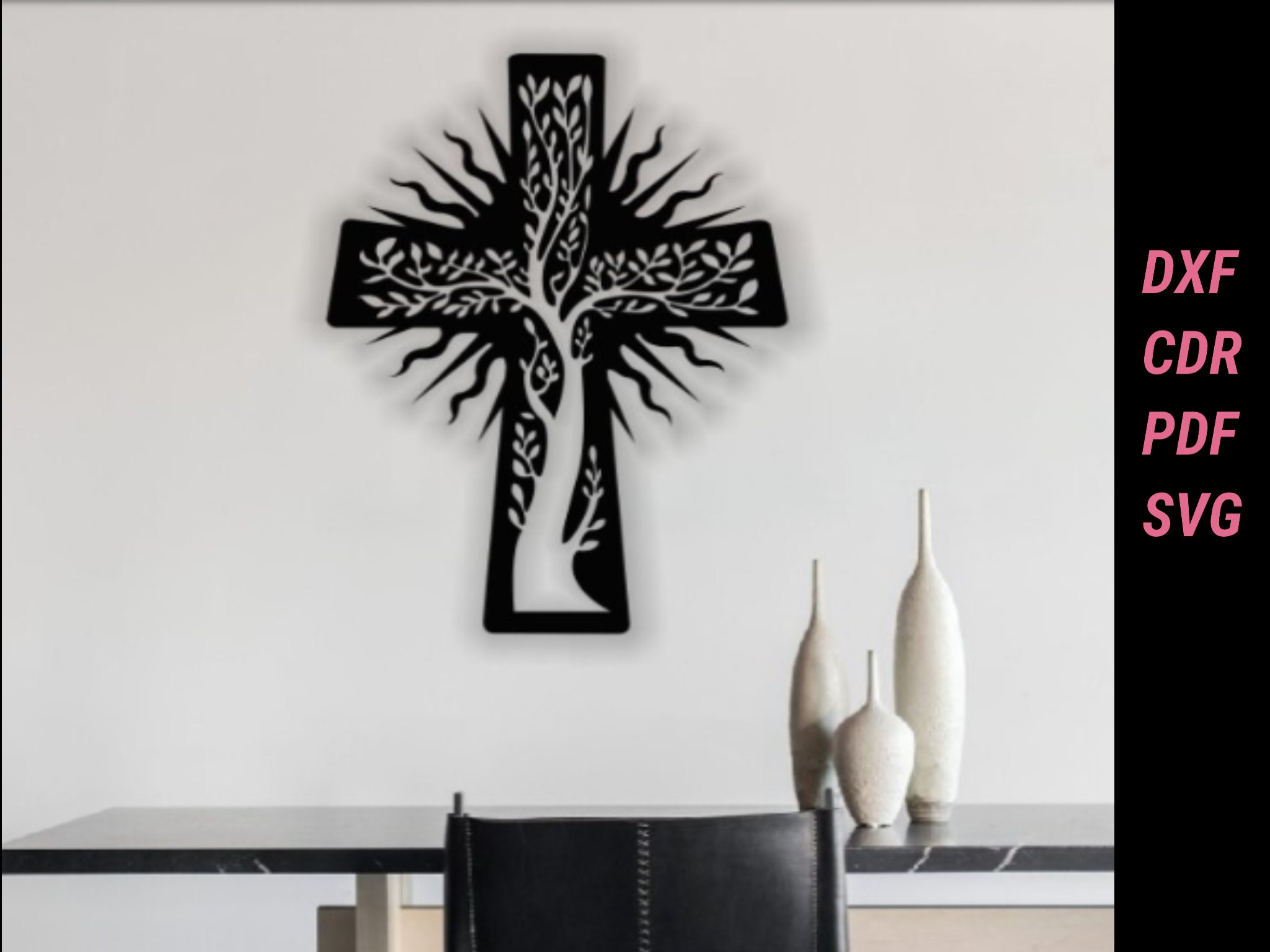 Cross Wall Decor, Cross With Tree, Tree Cross Svg, Dfx, Cdr, Cross ...