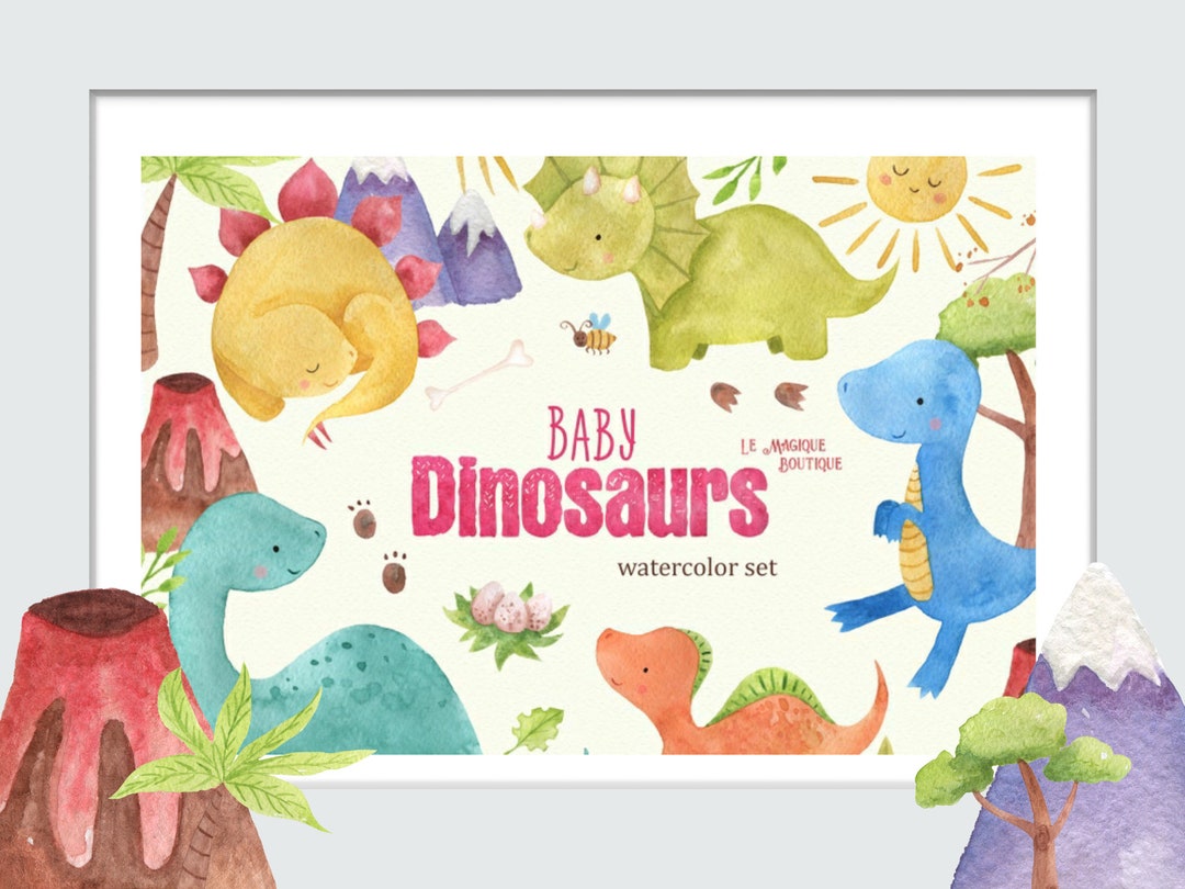 Watercolor Baby Dinosaurs Clipart, Baby Dinosaur, Baby Dinosaur Bandle ...