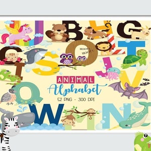 Watercolor Animals A-Z Clipart, Animal Alphabet Clipart, Alphabet ...