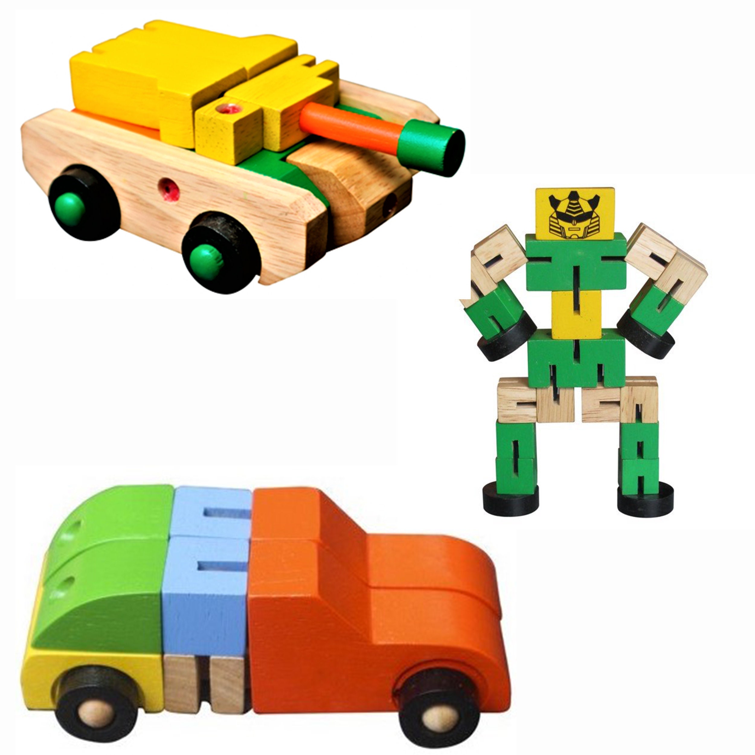 Wooden Transformer Robot car Tank Set of THREE Wooden Fidget Toys ...