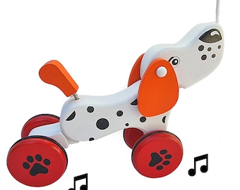 Cute Wooden Toy Puppy for Toddlers Push and Pull Toy Pull Along Dog for ...