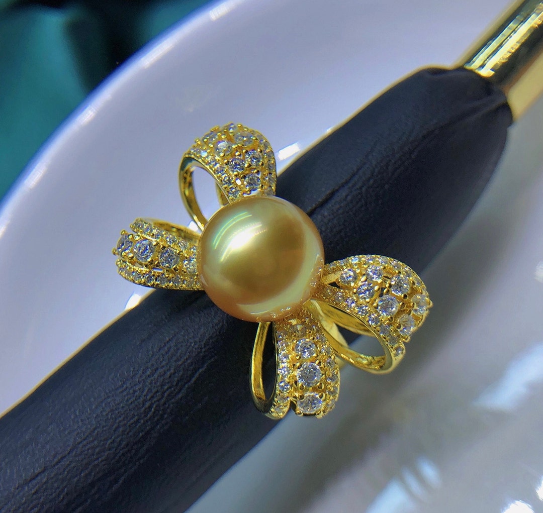10.5mm South Sea Golden Pearl Ring Deep Tone High Luster Open End Ring ...