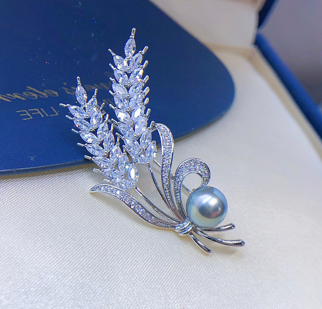 Broche/pendentif en forme de blé perlé gris tahitien 9.2mm - Etsy France