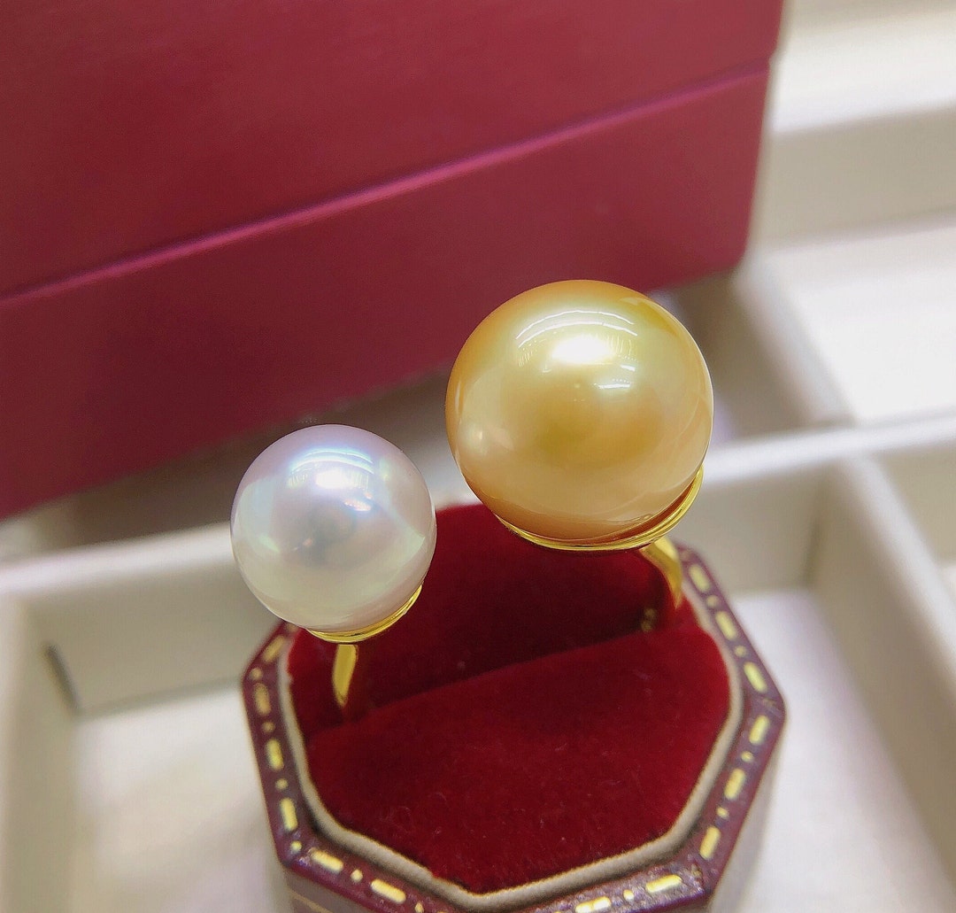 10mm-13mm Double Pearls Open Ring South Sea Golden Pearl South Sea ...