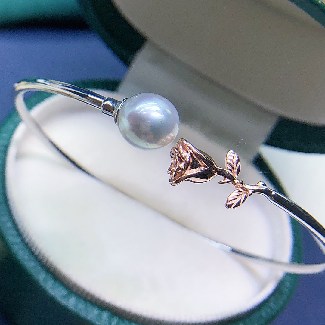 8.3mm Akoya Gray Pearl Bangle Beautiful Pastel Light Gray Color Open ...