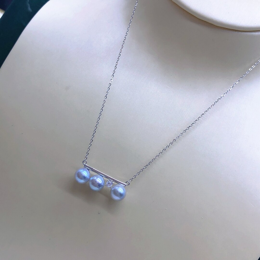 6.5mm-7mm Akoya Blue Pearls Balance Bar Necklace High Luster - Etsy