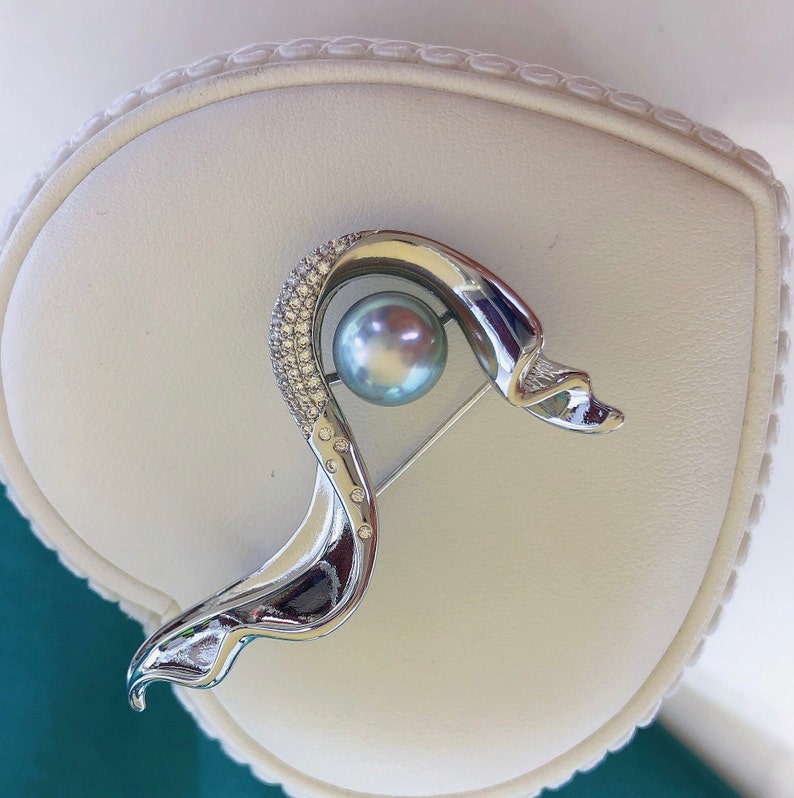 Clearance*** 9.8mm Tahitian Gray Pearl Ribbon Brooch High Luster ...