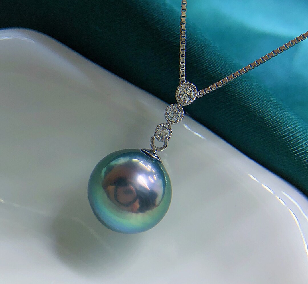 10.2mm Tahitian Green Pearl Pendant Intense Peacock Green Multicolored ...