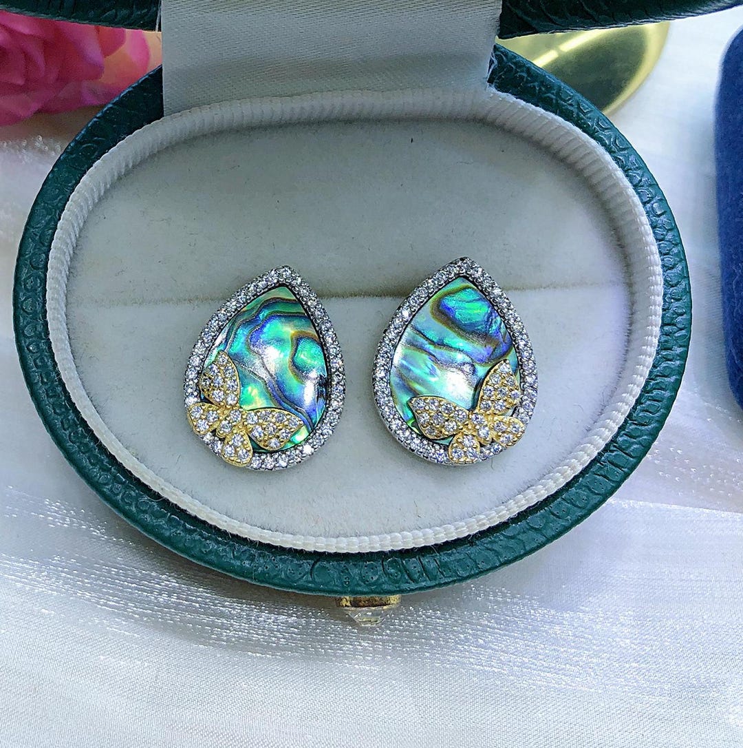 15mmx20mm Abalone Sea Shell Pearl Earring Stud Bright Vivid Blue Color ...