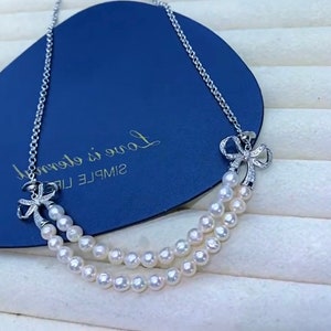 5mm-6mm Akoya White Pearls Beaded Double Layers Smile Necklace High ...