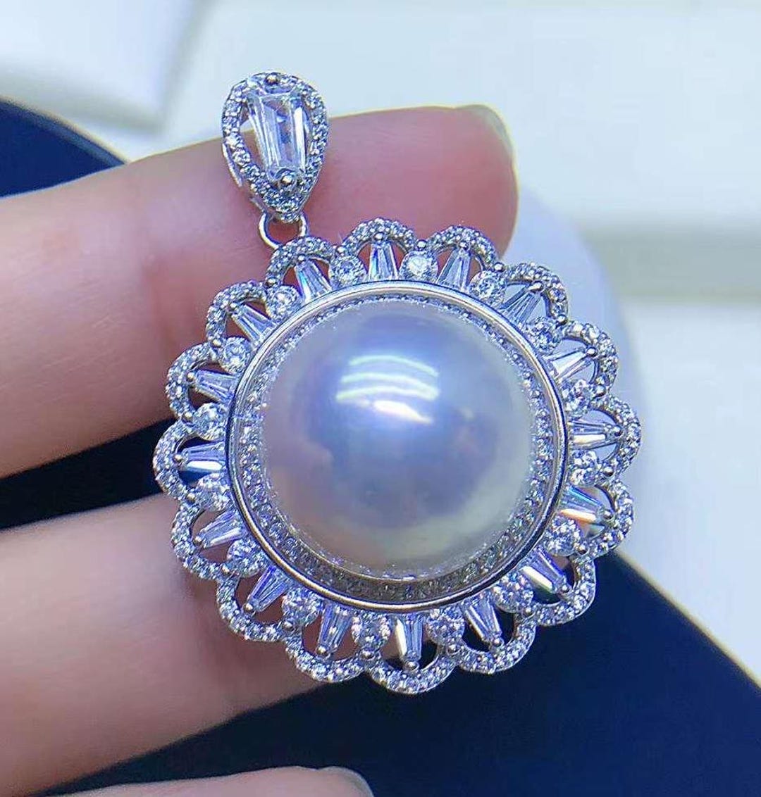 14.8mm Huge Freshwater White Pearl Pendant Bright White Color With Pink ...