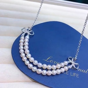 5mm-6mm Akoya White Pearls Beaded Double Layers Smile Necklace High ...
