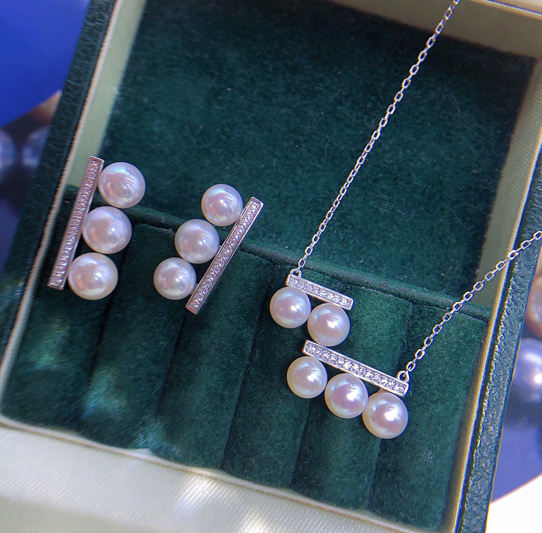 Super Value *** 6mm Akoya White Pearls Balance Bar Pendant Necklace ...