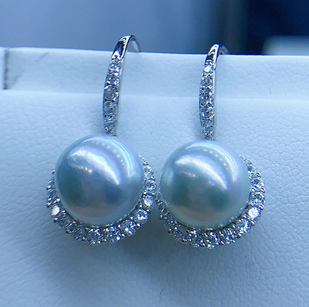 Reserve for Tink *** 9mm Big Akoya Gray Pearl Earring Beautiful Silvery ...