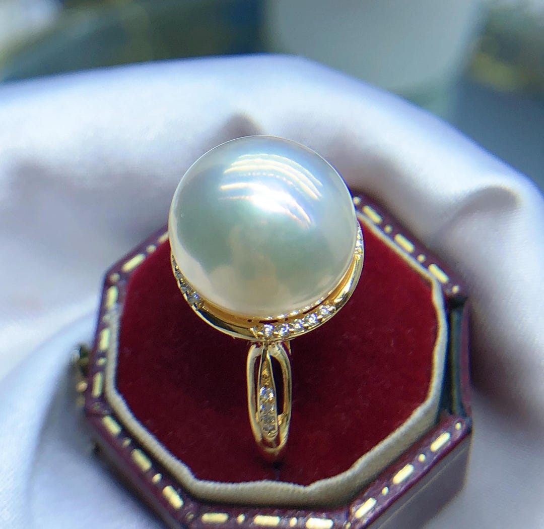 12.8mm Big Metallic Freshwater Pearl Ring Metallic Lemon Gold Color ...