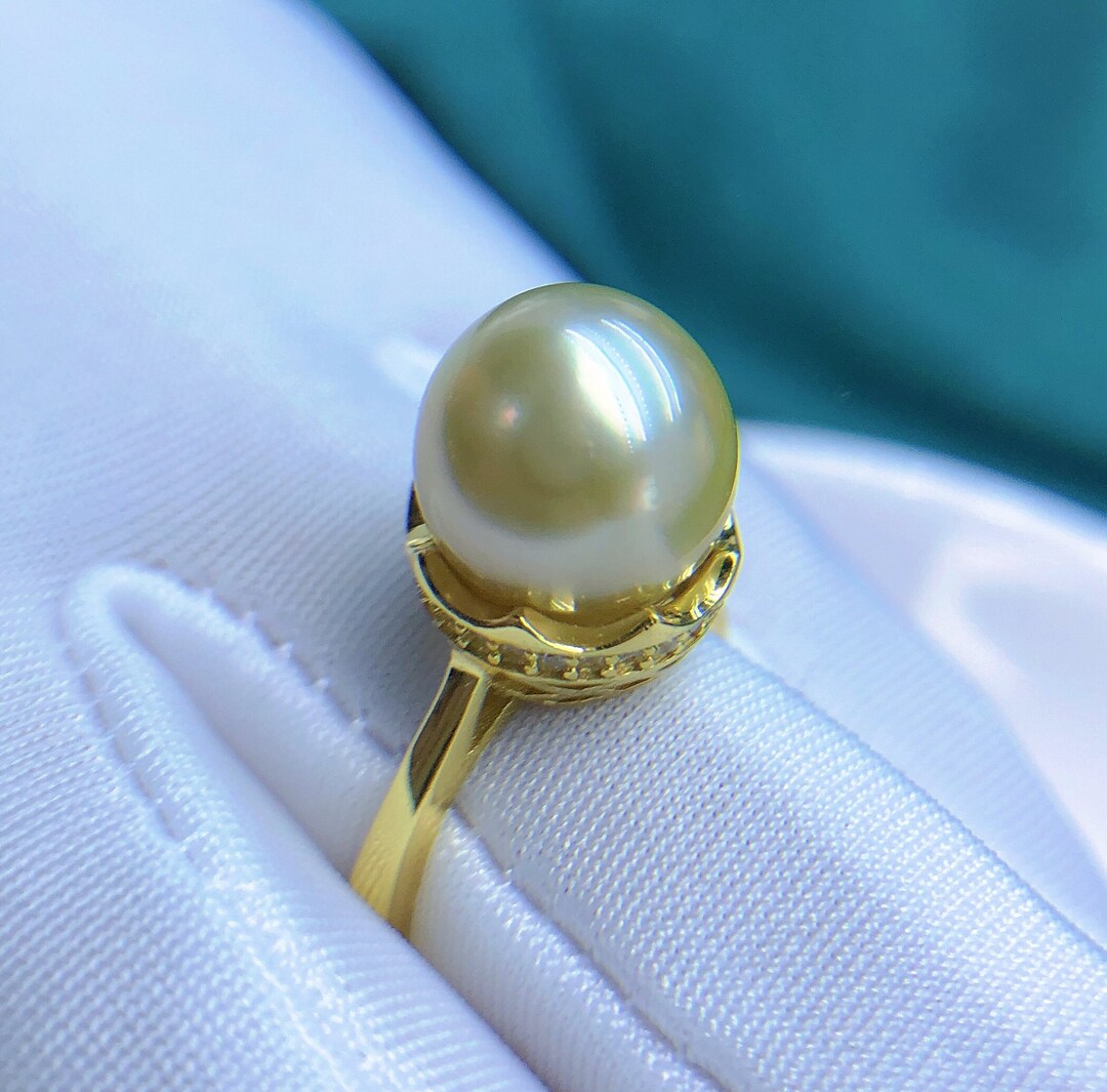 10.1mm South Sea Golden Pearl Ring Bright Sunny Gold Color High Luster ...