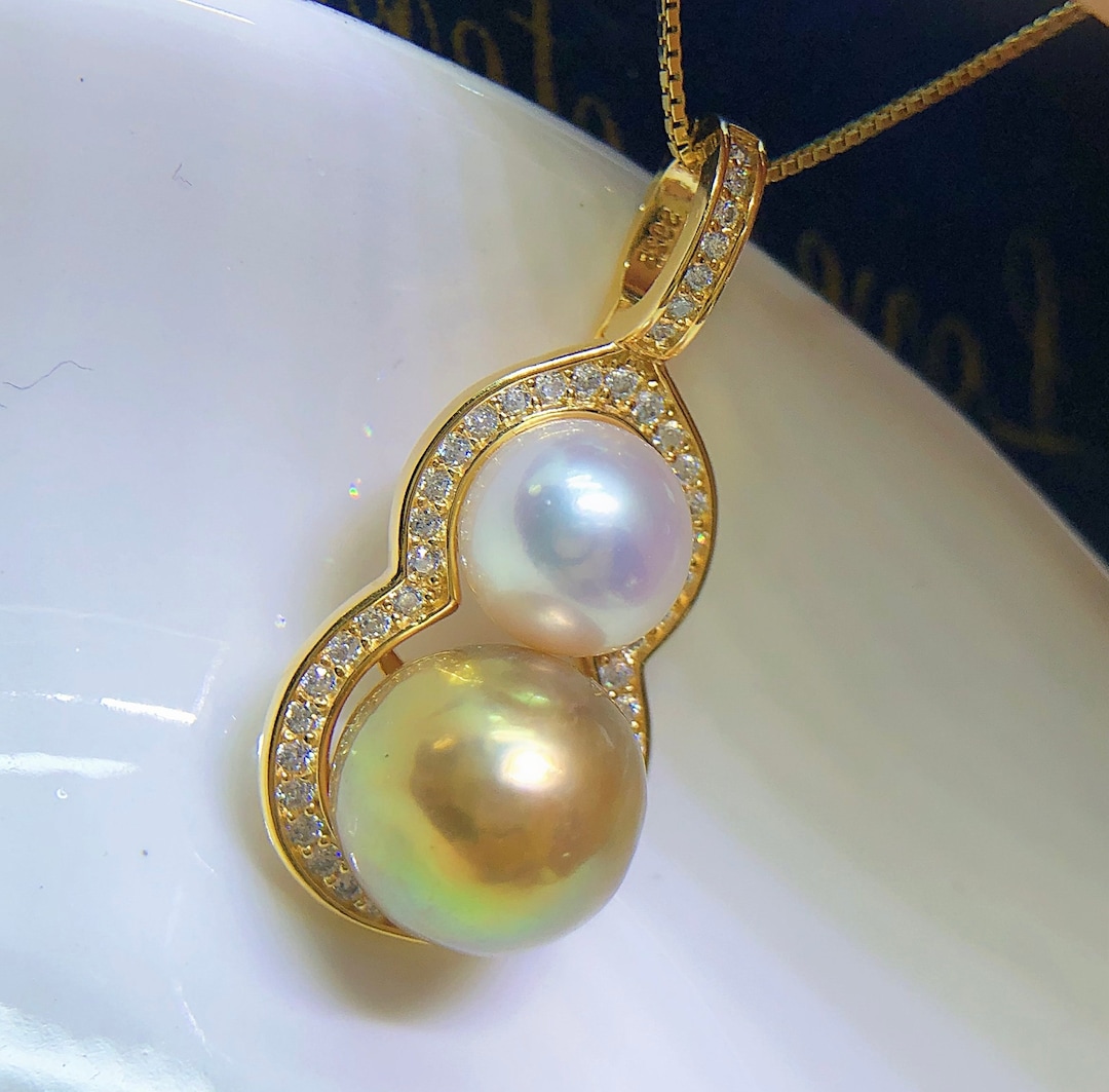 8.5mm-11mm Double Pearl Pendant Metallic Freshwater Baroque Pearls ...