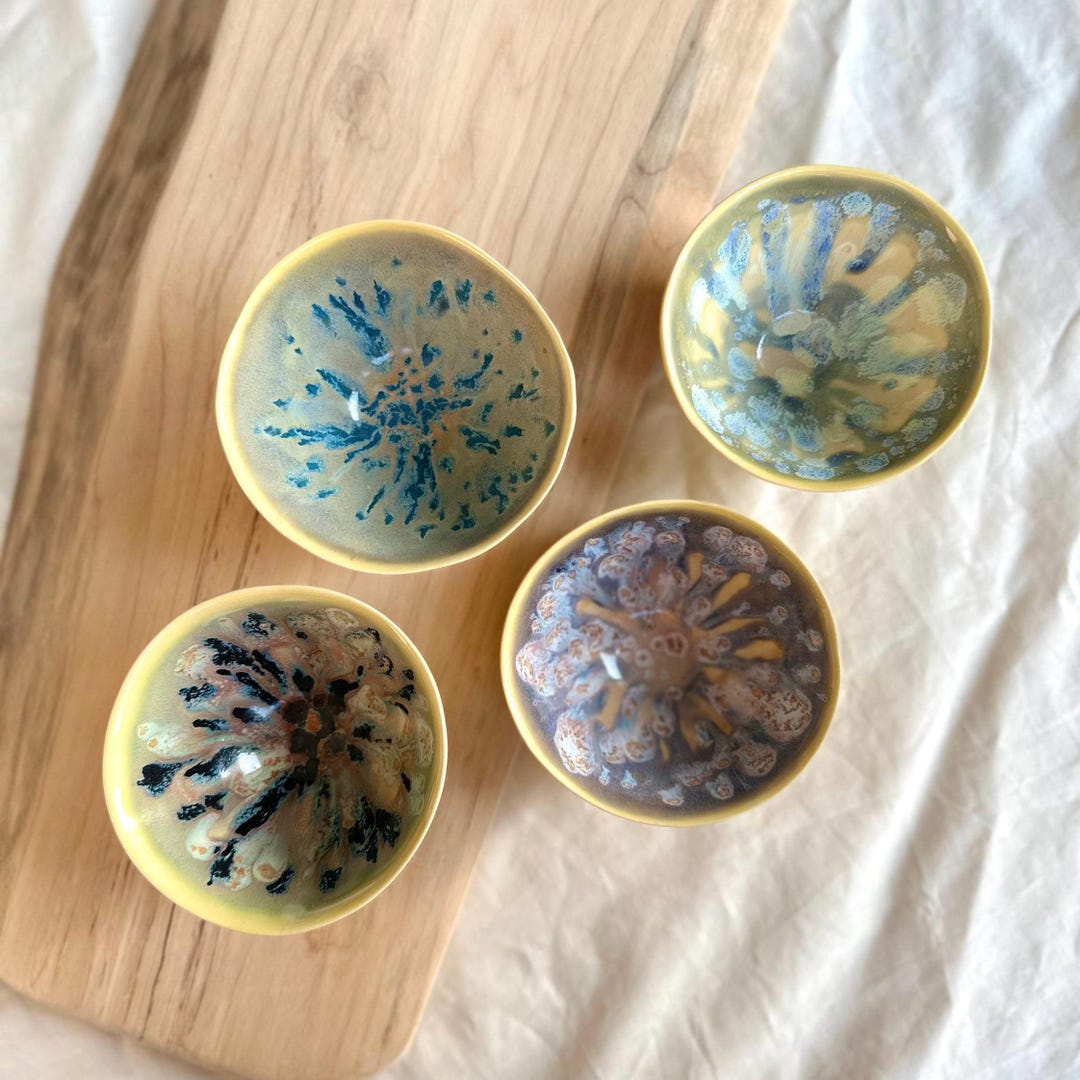 Small Ceramic Bowls Yellow Pinch Bowls Set Tea Bag Holder - Etsy