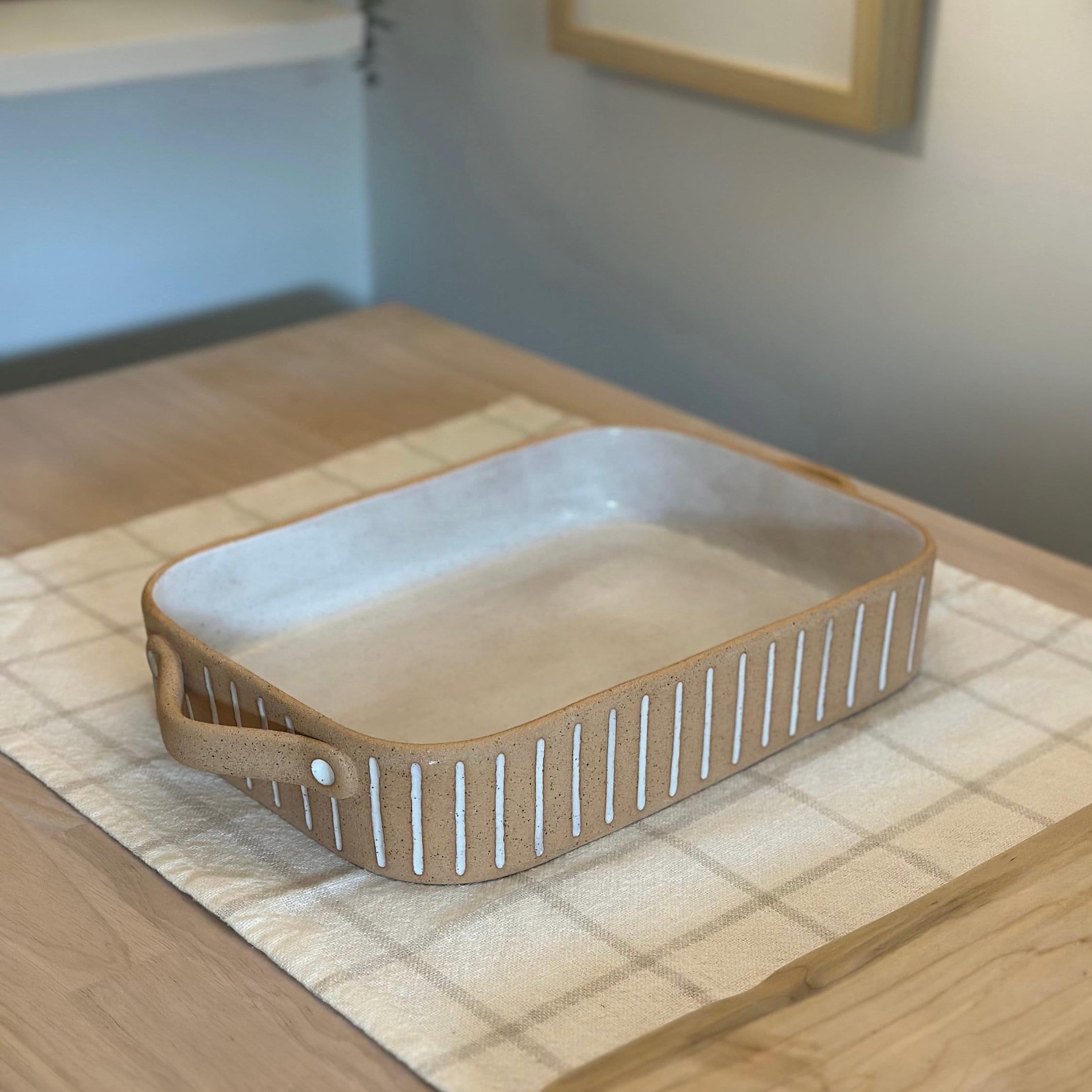 Large Stoneware Baking Dish Striped Ceramic Bakeware - Etsy