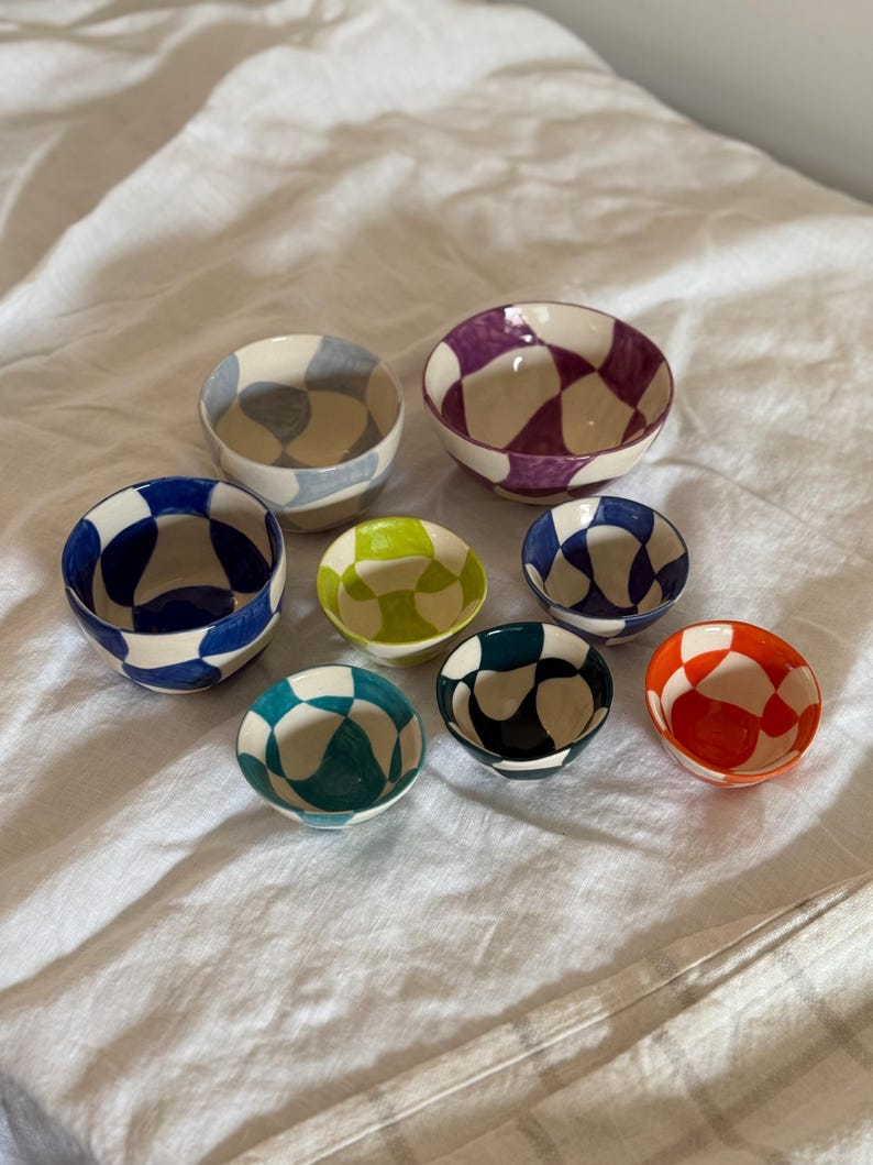 Ceramic Colorful Checker Pattern Small Bowls - Etsy