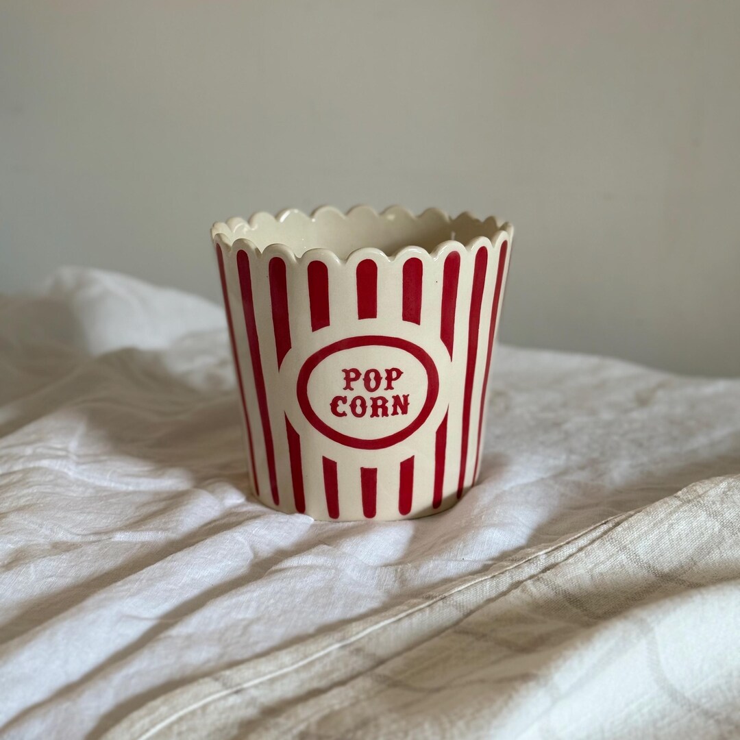 Stoneware Handmade Retro Popcorn Bucket Ceramic Popcorn Bowl Gift for ...