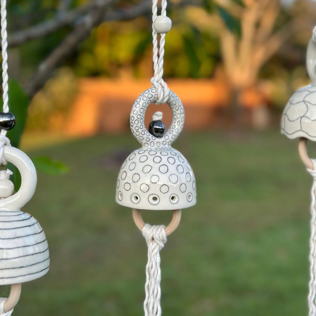 Handmade Ceramic Wind Chime Bells Unique Boho Whimsical Hanging ...