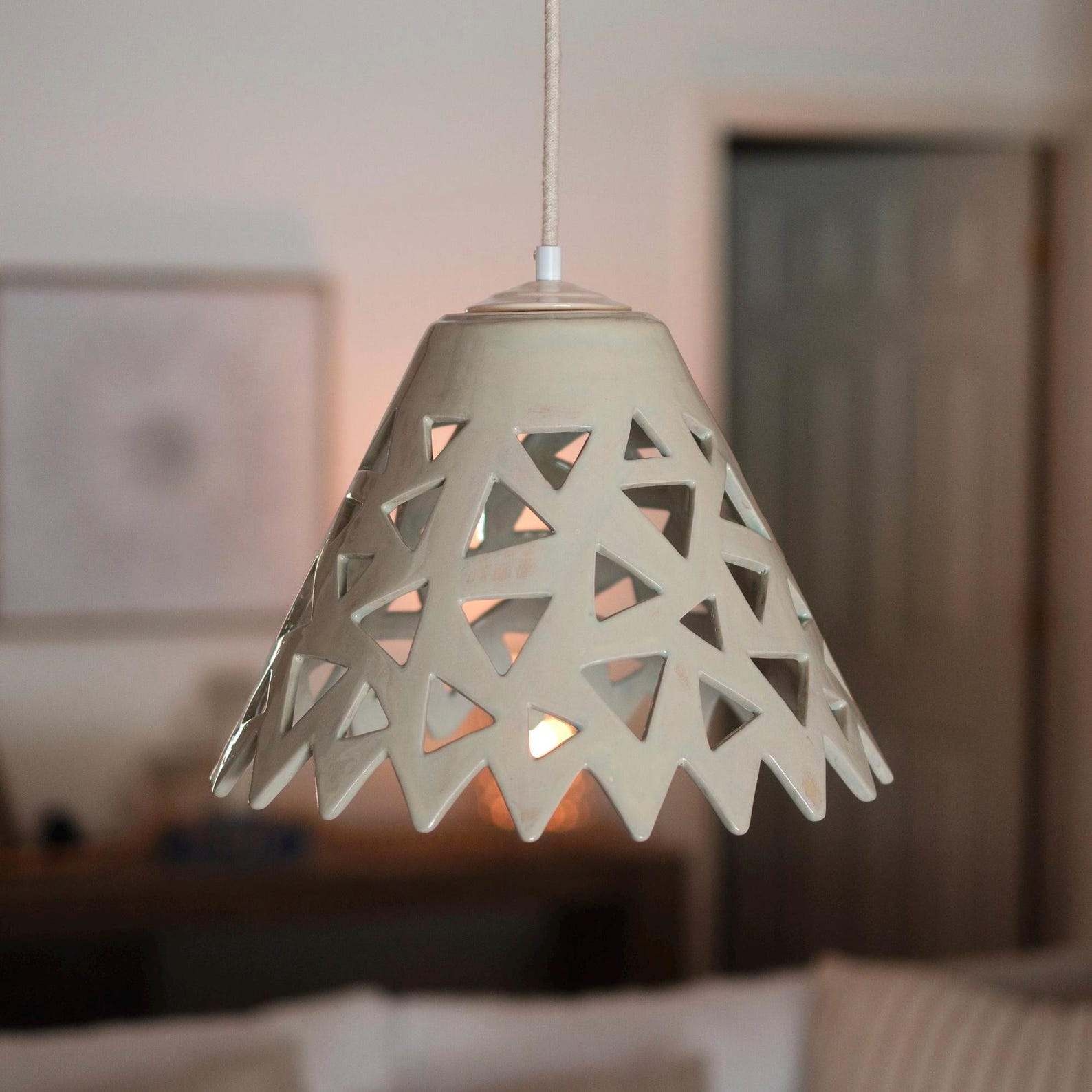 Cone Shape Ceramic Pendant Light Unique Ceiling Light for Boho Decor ...