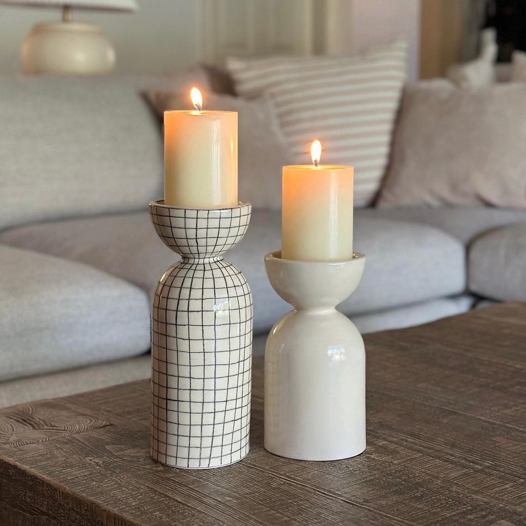 Tall Ceramic Pillar Candle Holder Modern Candle Pedestal Pillar Candle ...