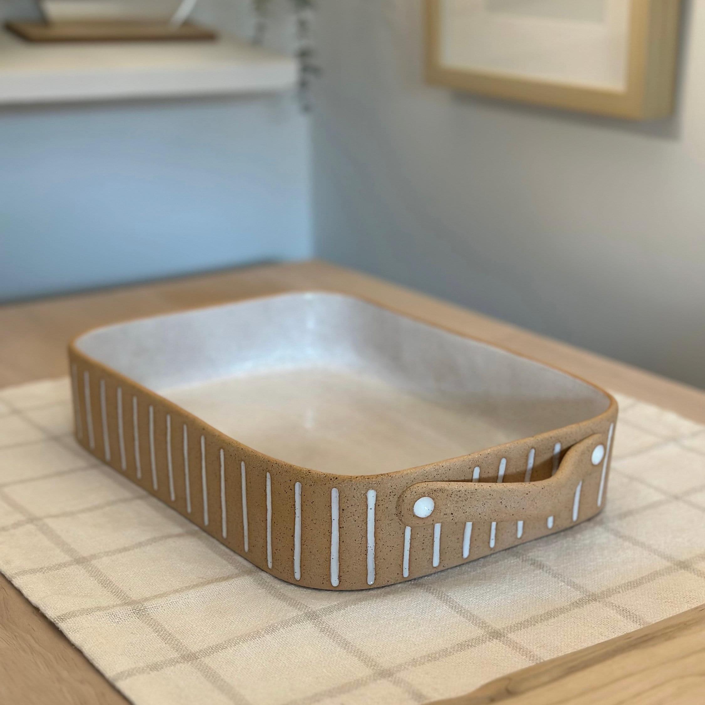 Large Stoneware Baking Dish Striped Ceramic Bakeware - Etsy