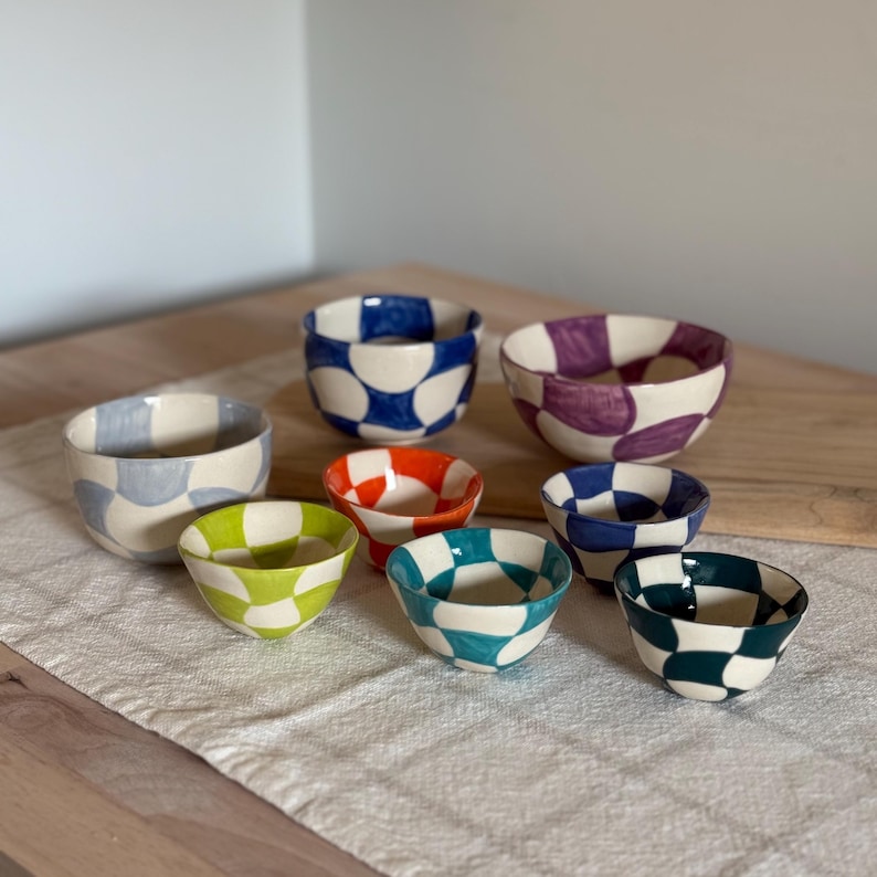 Ceramic Colorful Checker Pattern Small Bowls - Etsy