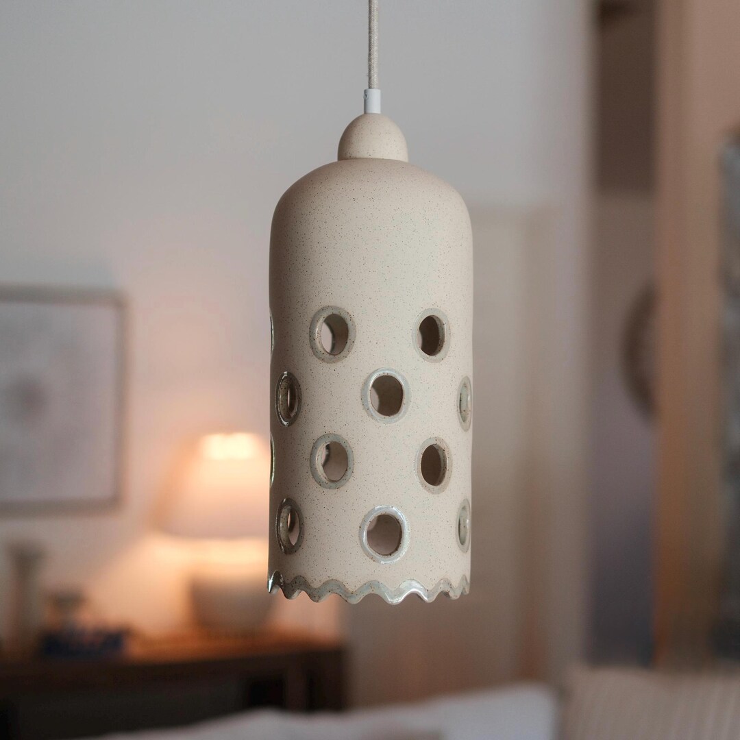 Ceramic Light Fixture, Handmade Pottery Pendant With Cutout Pattern ...