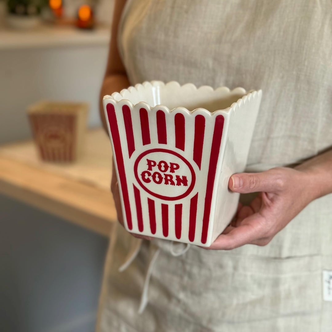 Classic Ceramic Popcorn Bucket Movie Night Party Pottery Handmade ...