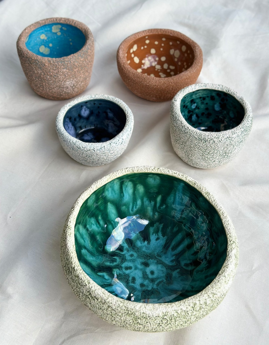 Handmade Textured Colorful Ceramic Trinket Dishes Key Bowl Pottery ...