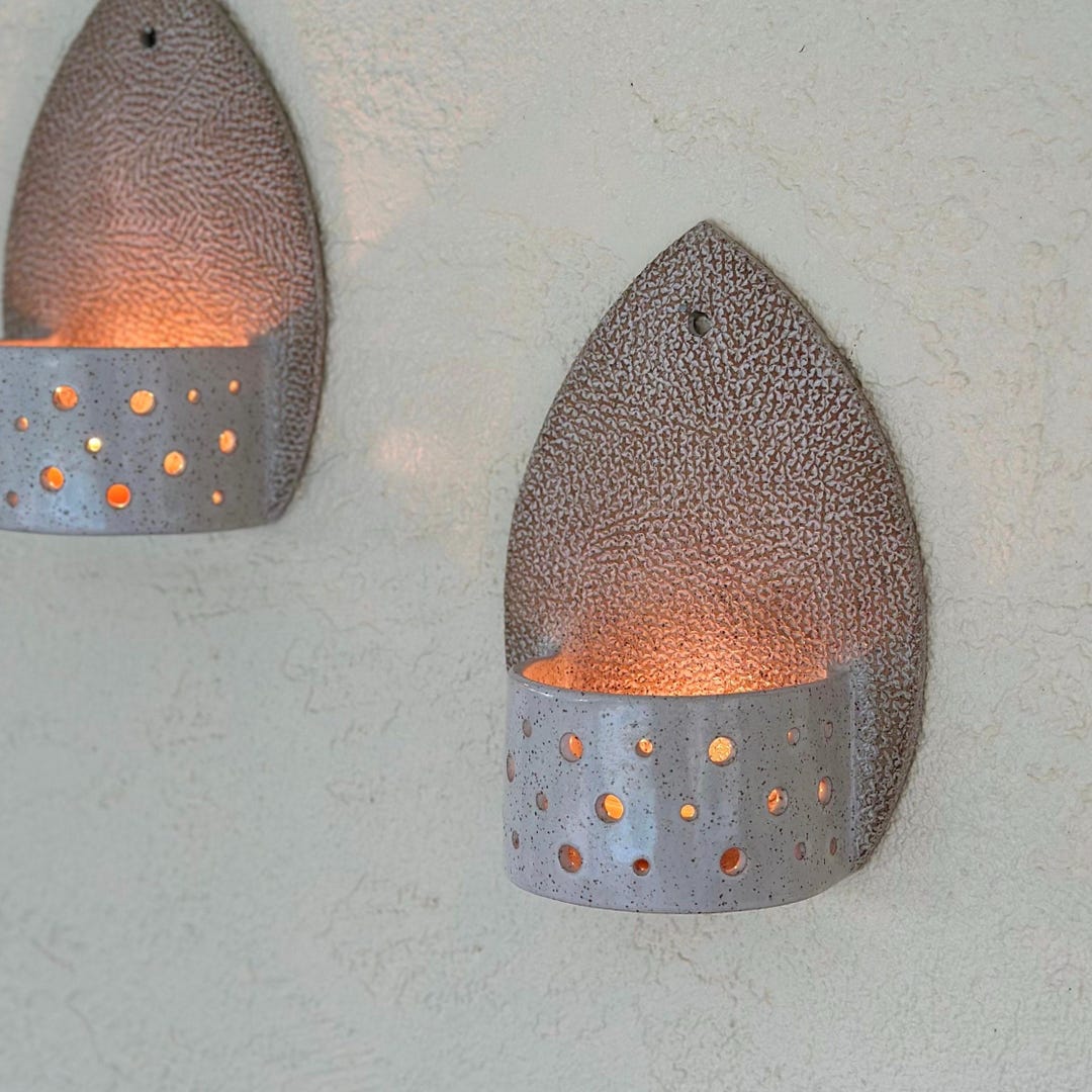Textured Ceramic Wall Sconce Clay Candle Holder Handmade Candle Wall ...
