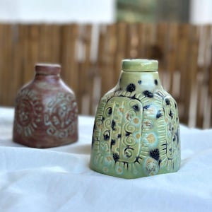 Porcelain Hand Painted Bottle Aztec Design Sgraffito Pottery Clay ...
