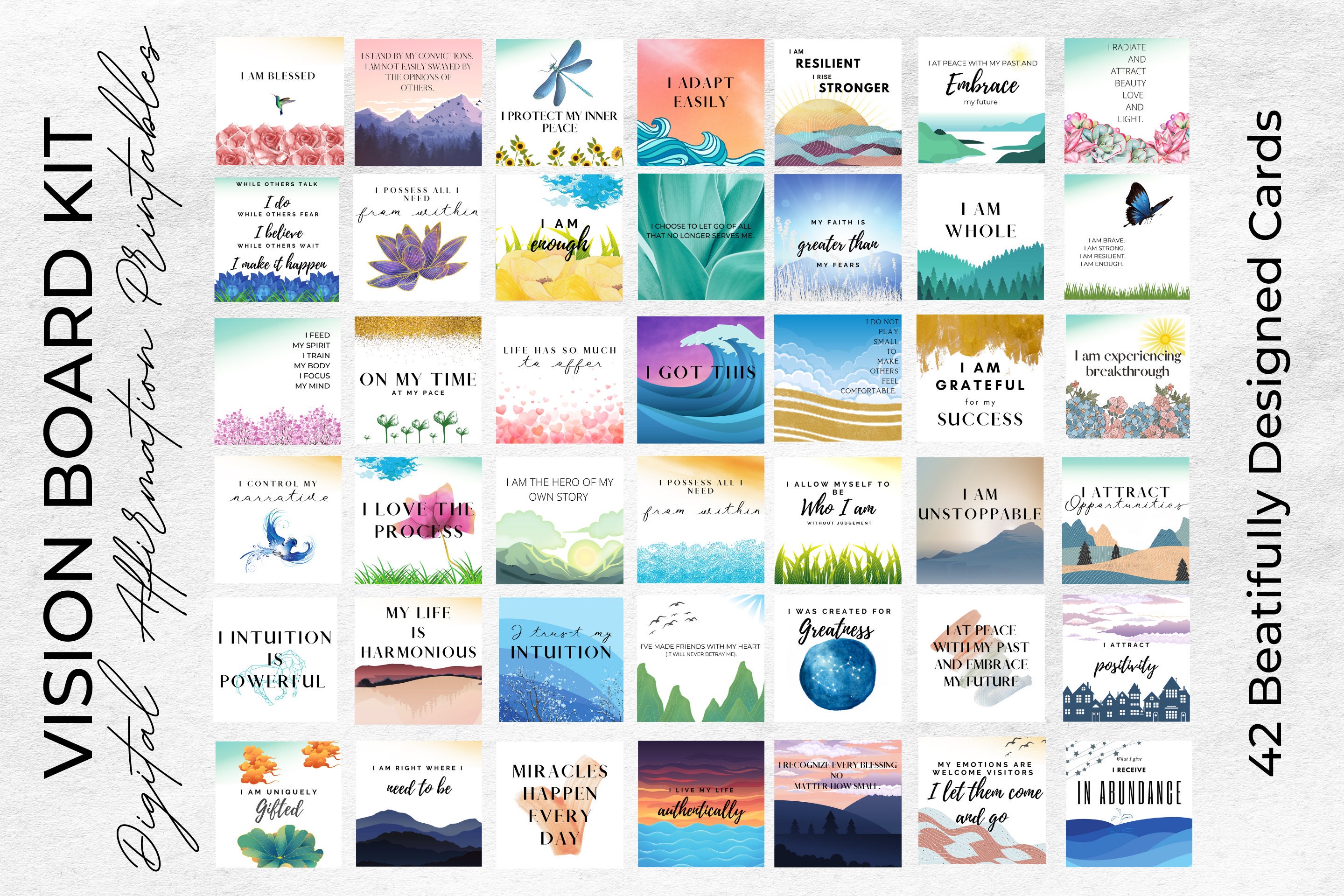Vision Board Printable Kit - 44 Cards. Affirmation Cards Printable ...