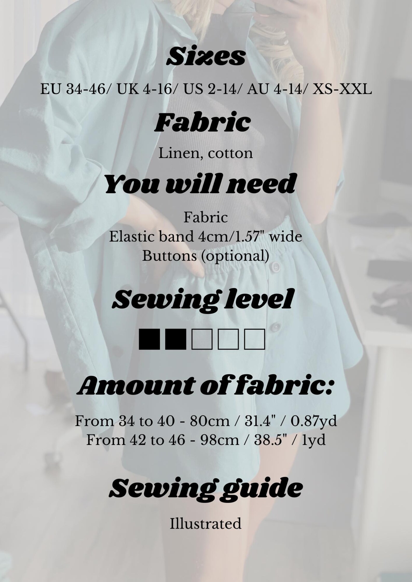 Linen Sweat Shorts Sewing Patterns, Elastic Waist Shorts Sewing Pattern ...