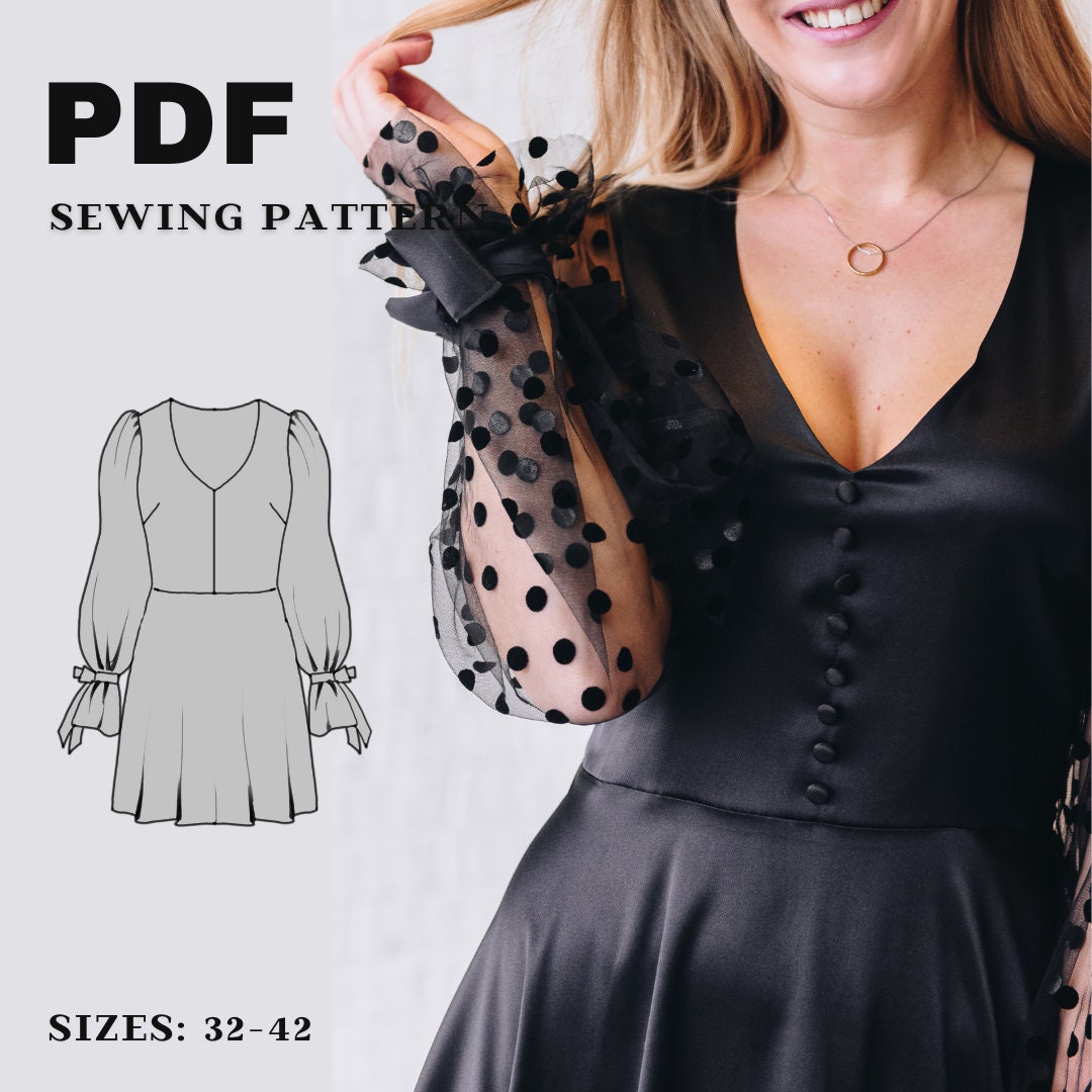Sexy Fit and Flare Dress Pattern V Neck, Tulle Sleeves With Ribbons ...