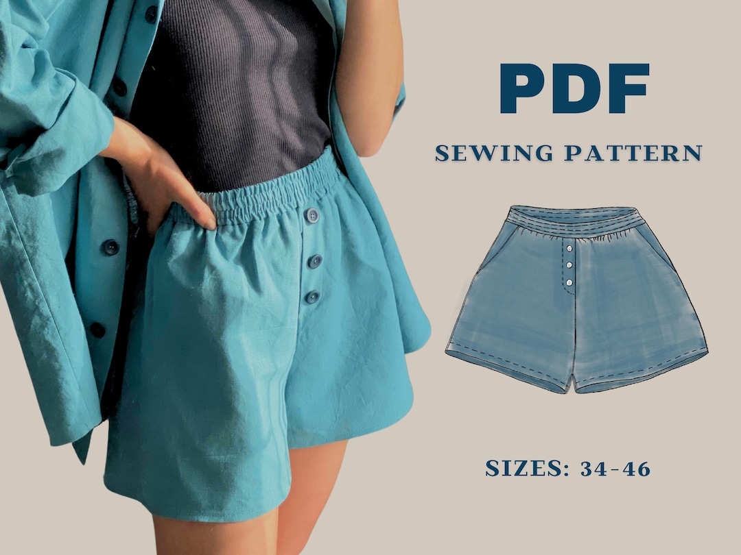 Linen Sweat Shorts Sewing Patterns, Elastic Waist Shorts Sewing Pattern ...