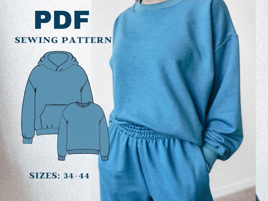Easy Hoodie Sewing Pattern PDF Printable Hoodie Pattern With Neck ...