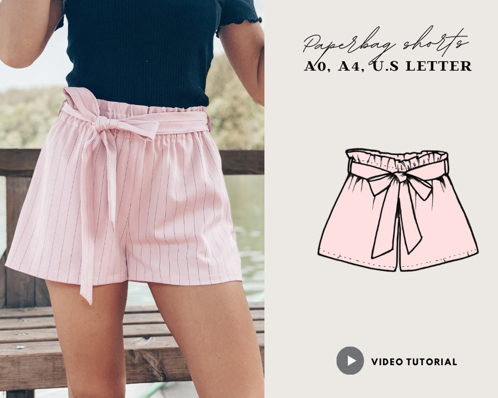 High Waist Paper-bag Shorts PDF Sewing Pattern Girly and - Etsy