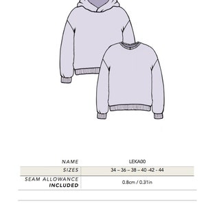 Easy Hoodie Sewing Pattern PDF Printable Hoodie Pattern With Neck ...