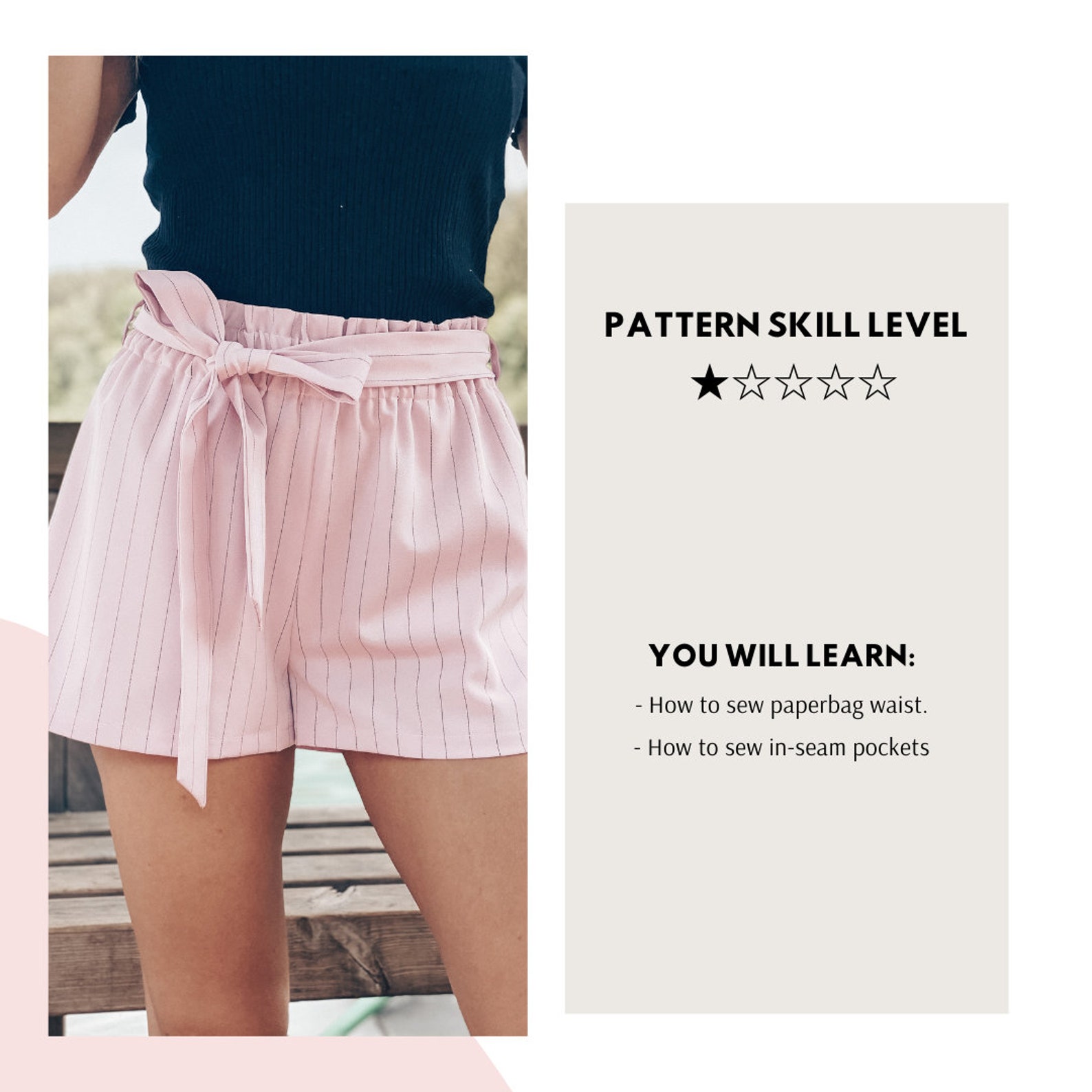 High Waist Paper-bag Shorts PDF Sewing Pattern Girly and - Etsy