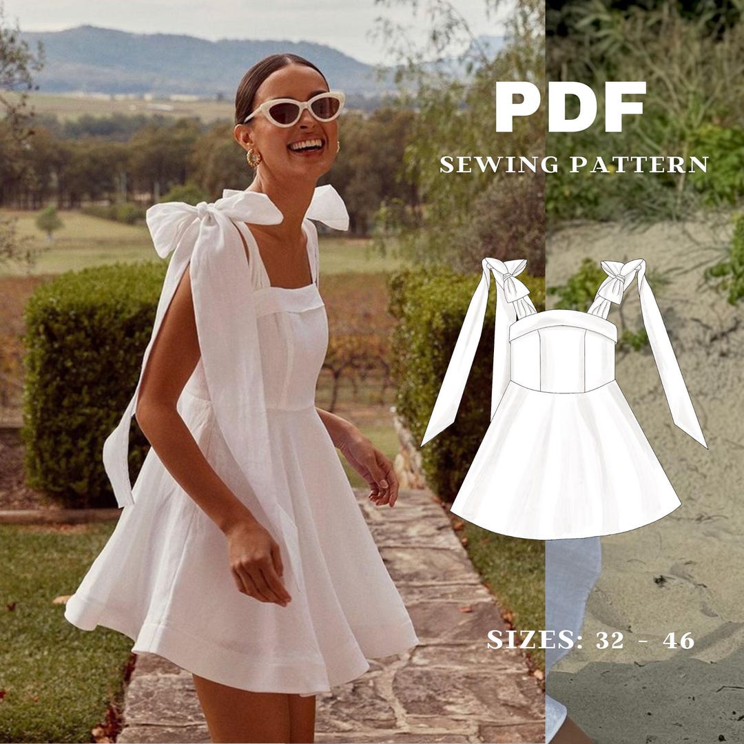 Dress With Wide Ribbons on Shoulders Pdf Sewing Pattern, Formal Linen ...