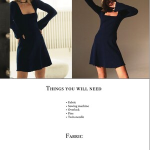 A Line Dress With Wide Sleeves and Square Neck Pdf Sewing Pattern ...