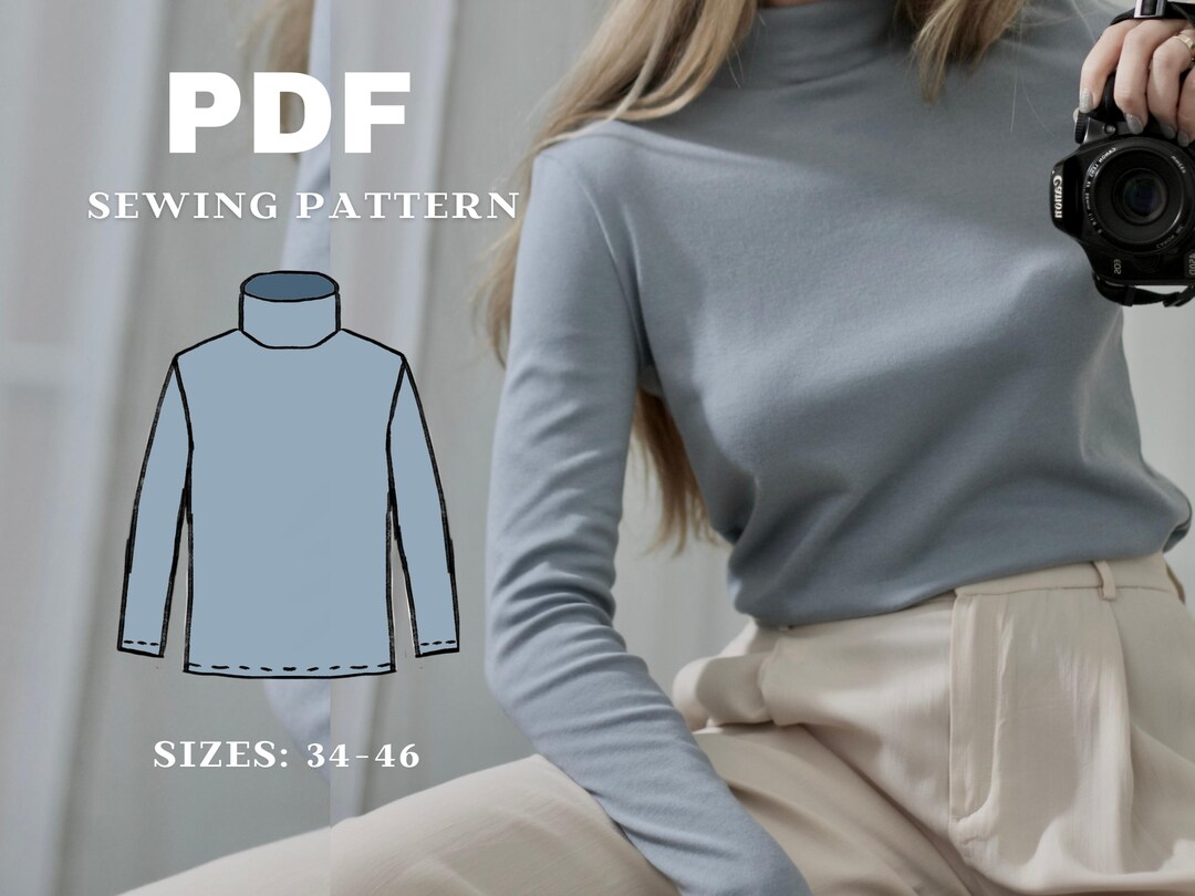 Turtleneck Top Pattern, Long Sleeve Sweater Sewing Pattern, PDF Long ...