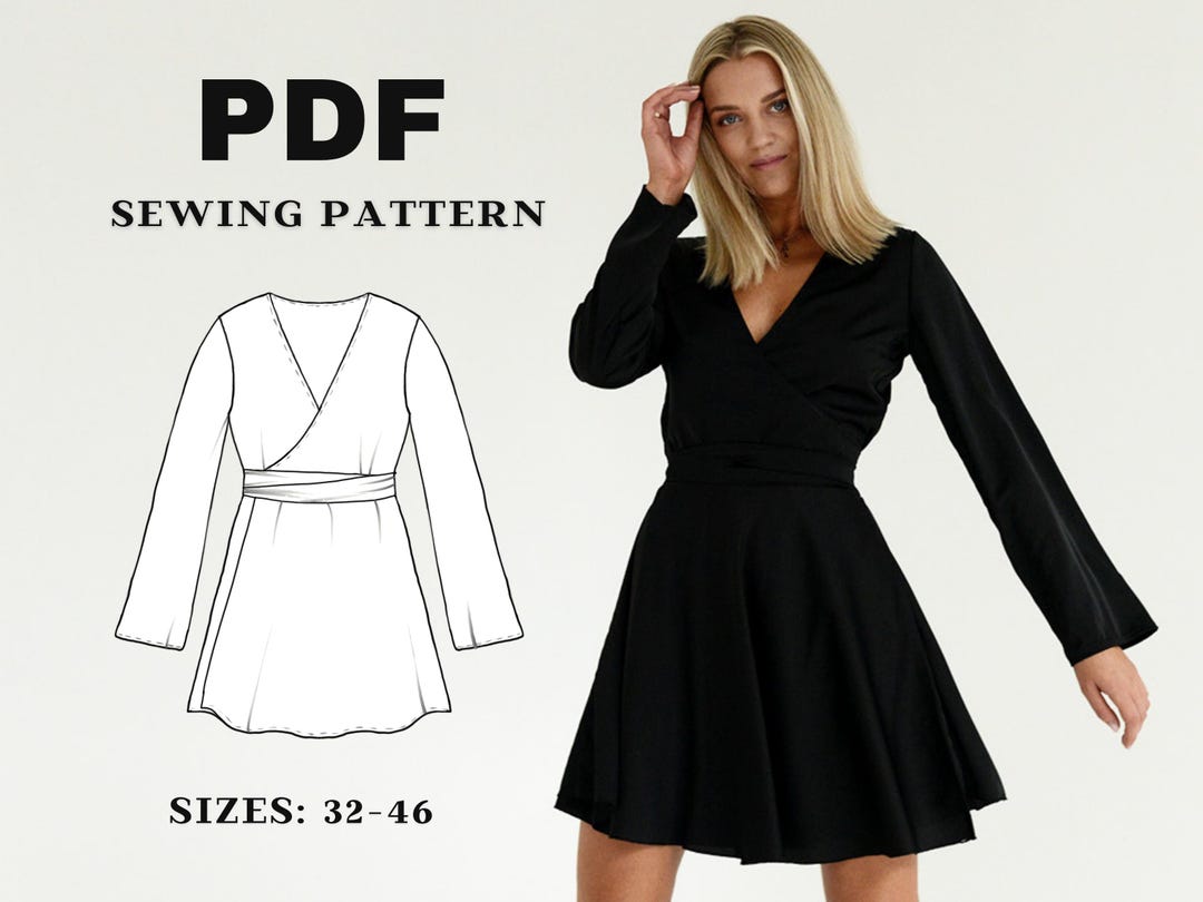 Sexy Wrap Dress PDF Sewing Pattern, Short Elegant Dress Digital Pattern ...