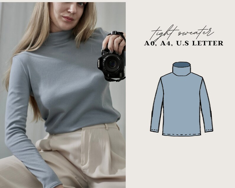 Turtleneck Top Pattern Long Sleeve Sweater Sewing Pattern - Etsy